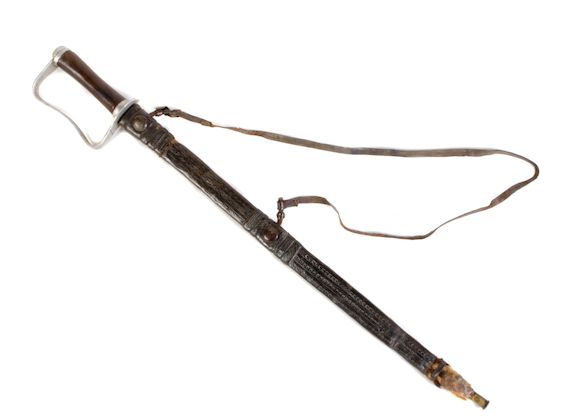 Bonhams : African Steel Sword with Leather Sheath length 27 inches