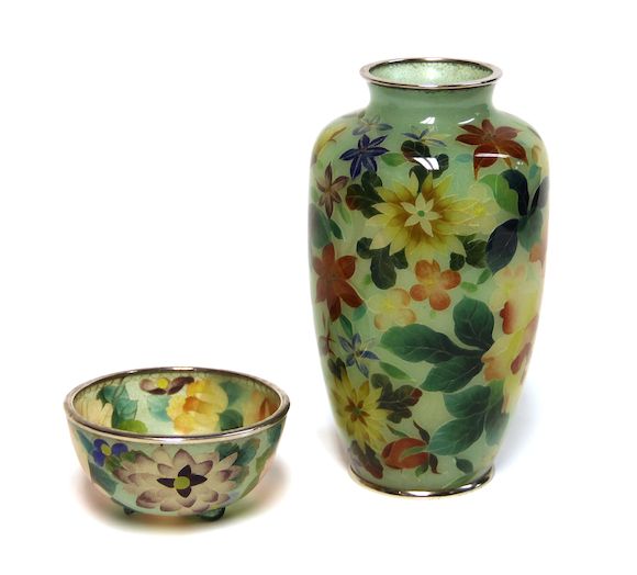 Bonhams : Two plique à jour containers Showa Period