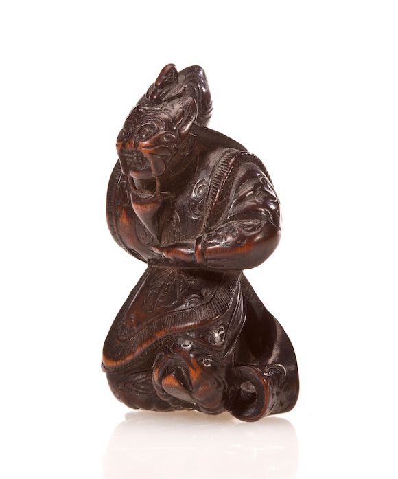 Bonhams : A wood netsuke of a Ranryo'o dancer By Kano Tessai (1845-1925 ...