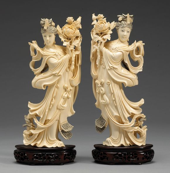 Bonhams : A pair of ivory standing beauties 20th century