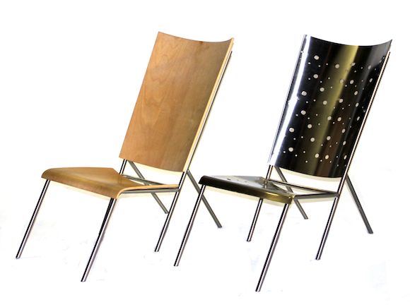 Bonhams : A pair of stained hardwood and stainless steel chairs