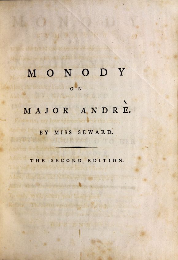 Bonhams : SEWARD, ANNA. 1742-1809. Monody of Major Andrè ... to which ...
