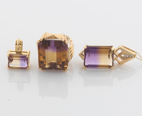 Bonhams : A collection of ametrine, diamond and 14k gold jewelry