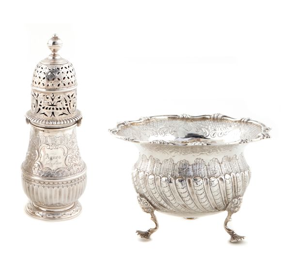 Bonhams : A Queen Anne silver caster, later chased, top possibly ...