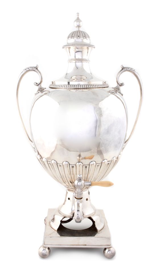 Bonhams : An antique plated hot water urn with ivory spigot handle, now ...