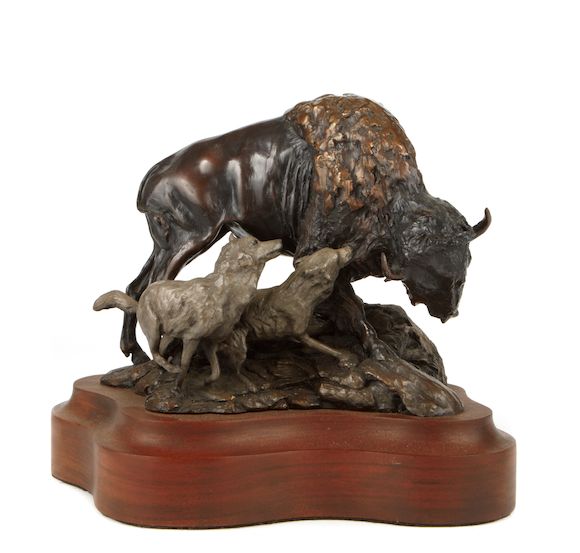 Bonhams : Deroy Sharp Deacon (American, 20th Century) Bison and wolves ...