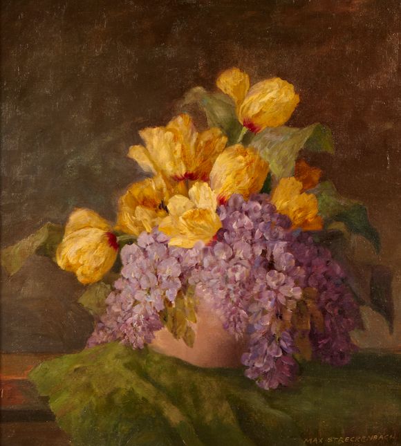 Bonhams : Max Streckenbach (German, 1865-1936) A still life with tulips ...