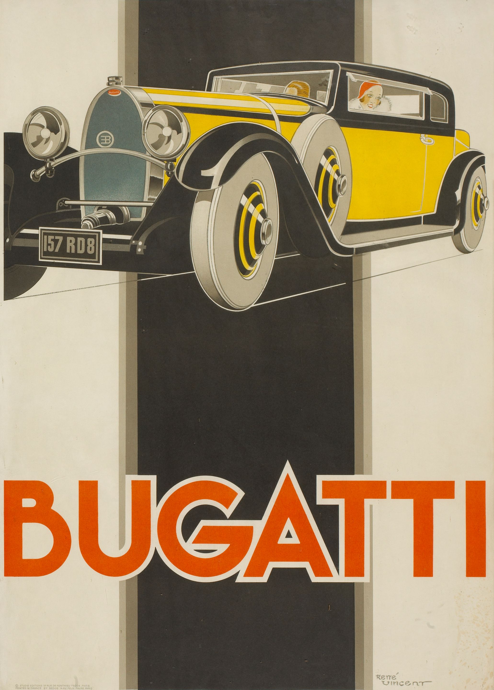 Bonhams Cars : A Bugatti poster after Rene Vincent, 1960s,