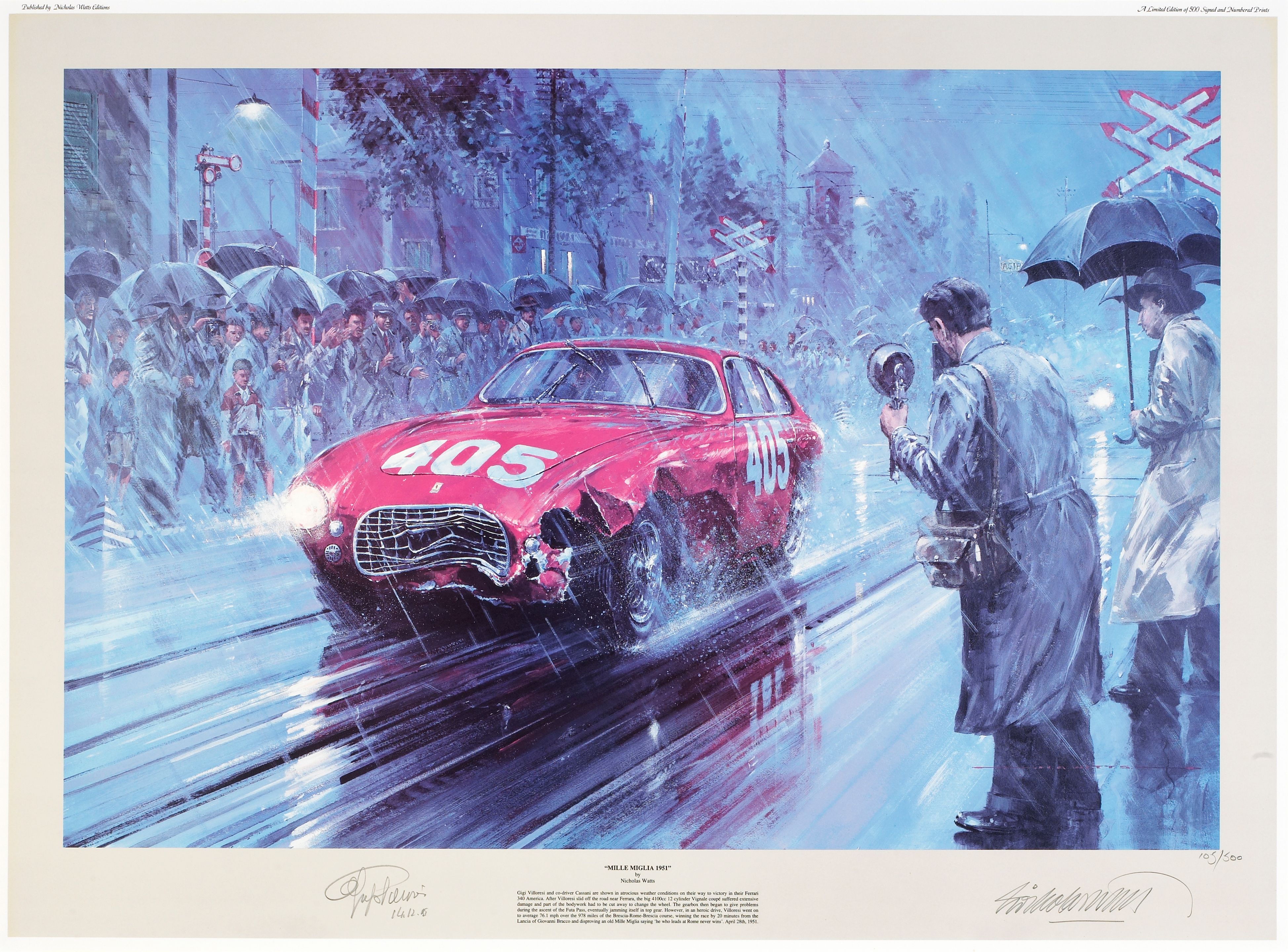 Bonhams Cars : A Nicholas Watts "Mille Miglia 1951" signed by Villoresi ...