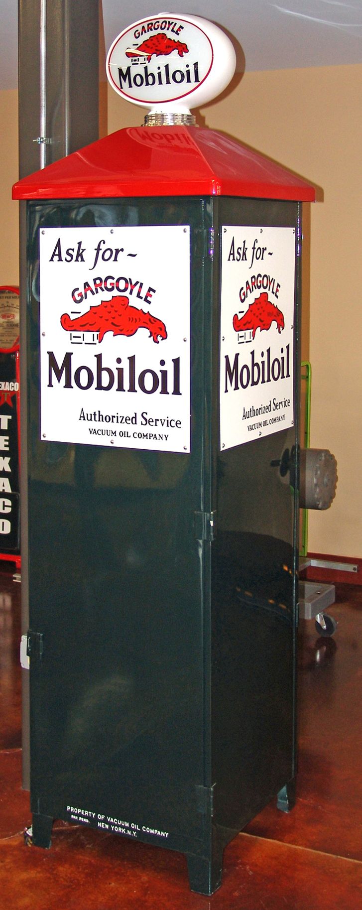 Bonhams Cars : A Mobiloil Gargoyle gas station forecourt oil cabinet,
