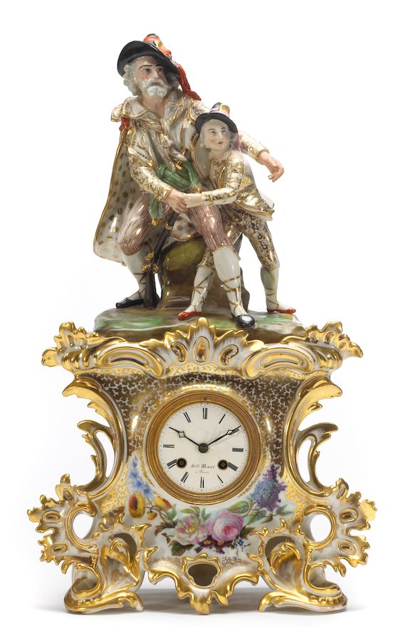 Bonhams : A French porcelain figural decorated mantel clock Henry Marc ...