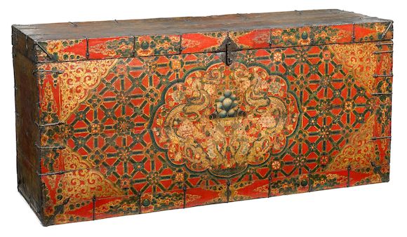 Bonhams : A double dragon storage chest Tibet, 17th/18th century