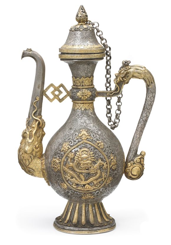 Bonhams : A parcel-gilt silver ritual ewer Tibet or Mongolia, 19th century