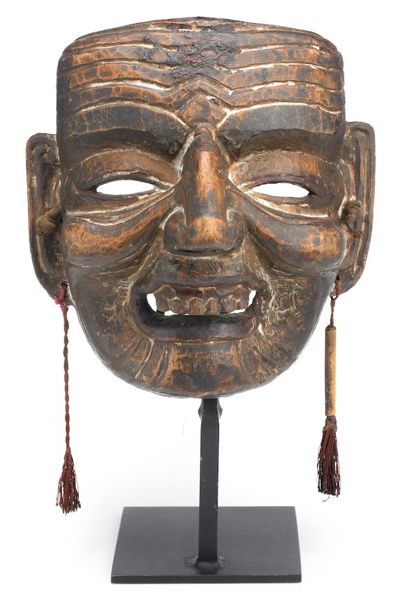Bonhams : A carved wooden dance mask of Hwa Shang Eastern Himalayas ...