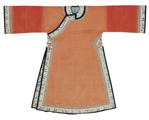 Bonhams : A woman's red silk brocade informal robe Late Qing dynasty