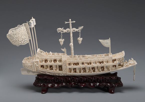 Bonhams : A large pieced ivory model of a pleasure boat 20th century