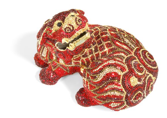 Bonhams : A red and gold crystal Foo Dog Ming minaudiere, Judith Leiber ...