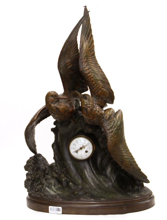 Bonhams : An Art Nouveau patinated metal mantel clock in the form of ...