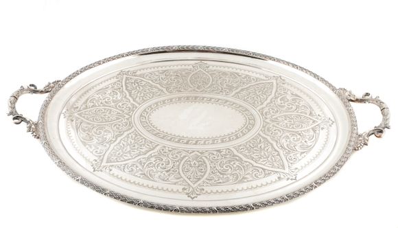 Bonhams : Two silverplated two-handled serving trays One Wilcox ...