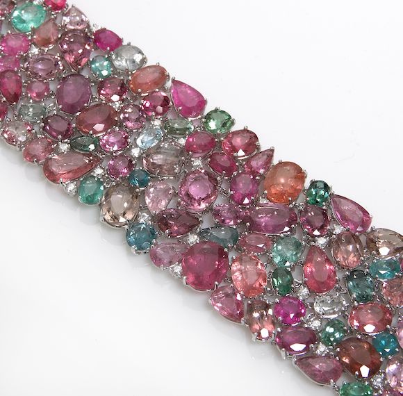 Bonhams : A multi-color tourmaline and diamond bracelet