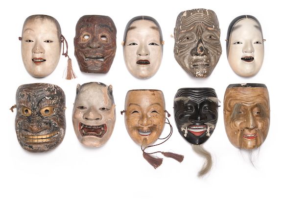 Bonhams : A group of ten theater masks 19th-20th century