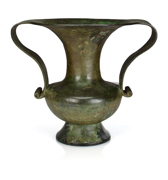 Bonhams : A patinated bronze archaic style two handled vessel late 19th ...