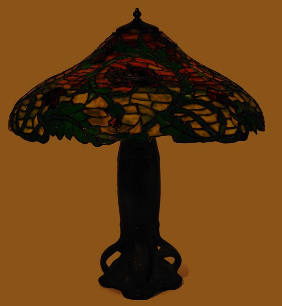 Bonhams : A Handel leaded glass and green patinated metal Poppy table ...