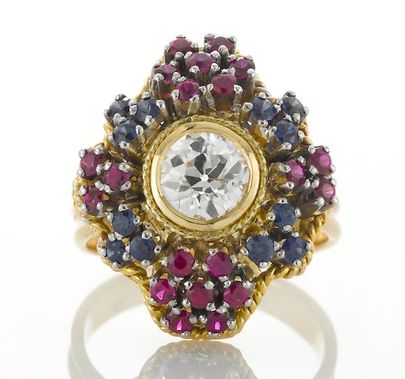 Bonhams : A diamond, ruby and sapphire ring