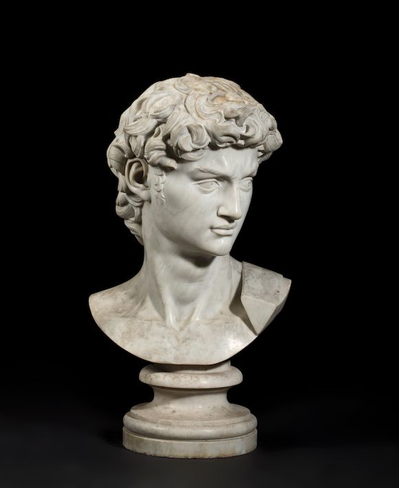 Bonhams : A Carrara marble bust of David after Michelangelo (Italian ...