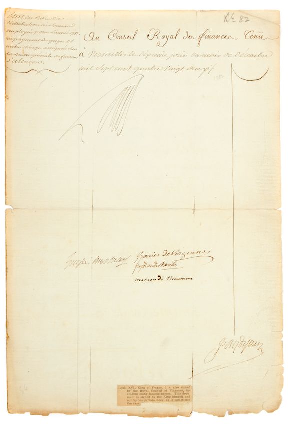 Bonhams : LOUIS XVI OF FRANCE. 1754-1793. Document signed (Louis),