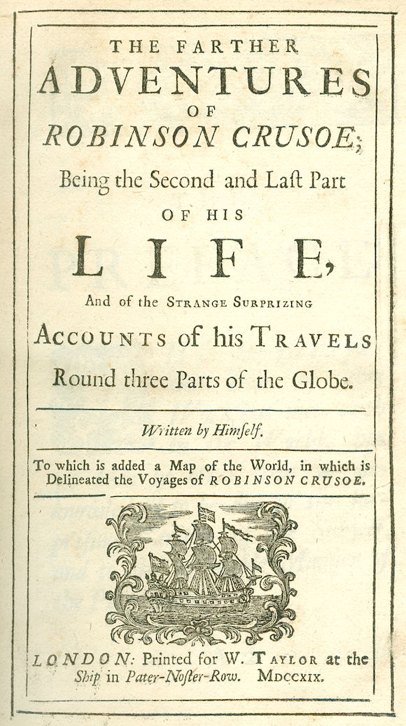 Bonhams : DEFOE, DANIEL. 1659-1731. The Farther Adventures of Robinson ...