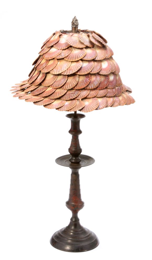 Bonhams : A Renaissance style bronze table lamp with shell clad shade
