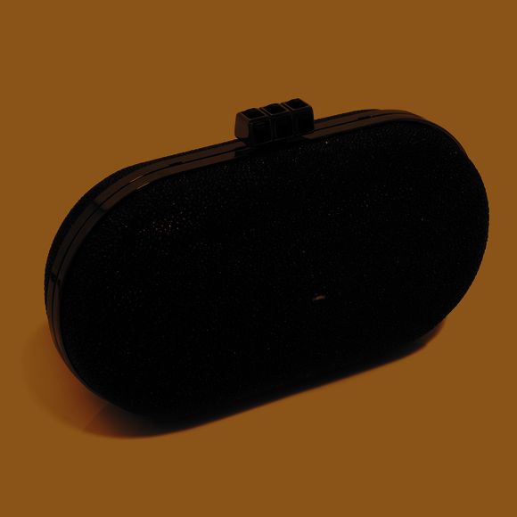 Bonhams : An oval-shaped black shagreen purse with a black rhinestone ...