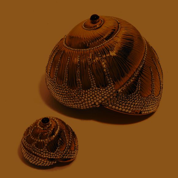Bonhams : A gold colored metal and sem-precious stone shell purse with ...