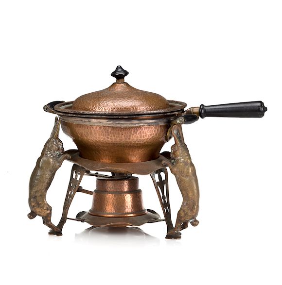 Bonhams : A Joseph Heinrichs silver, copper and wood Lapin chafing dish ...