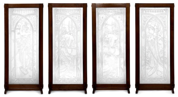 Bonhams : A set of four Art Nouveau style etched and frosted glass Four ...