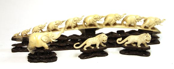 Bonhams : A group of carved ivory animals 20th century
