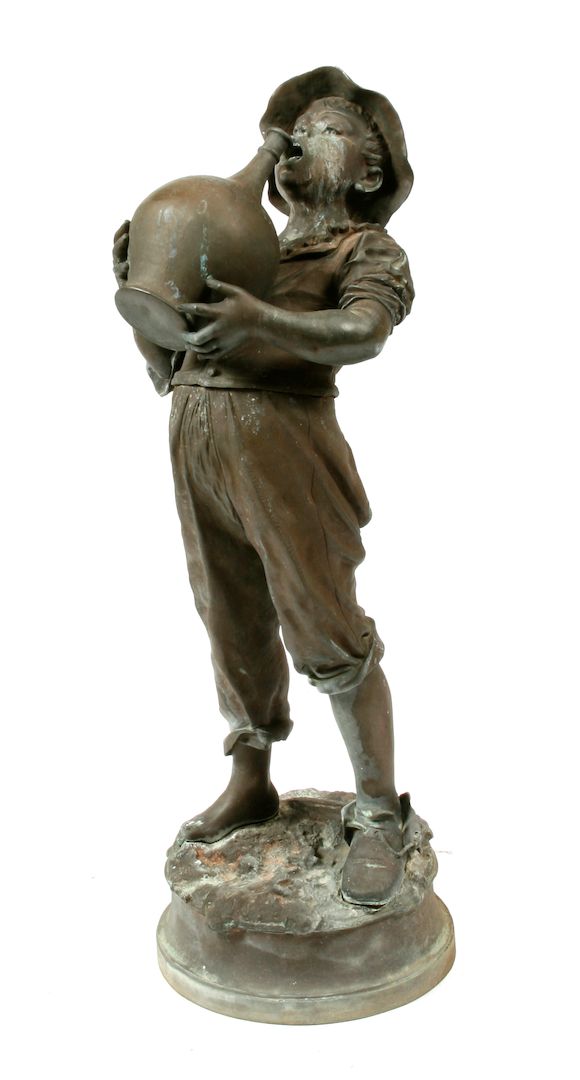 Bonhams : A cast bronze figure of a boy with a jug