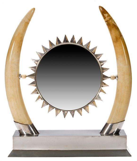 Bonhams : A Continental silverplate mounted ivory tusk table mirror ...