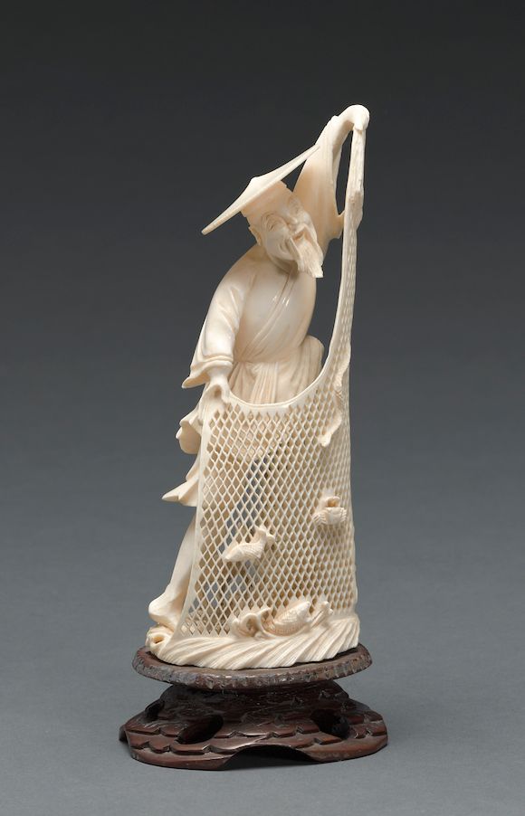 Bonhams : A pieced and reticulated ivory fisherman Republic period