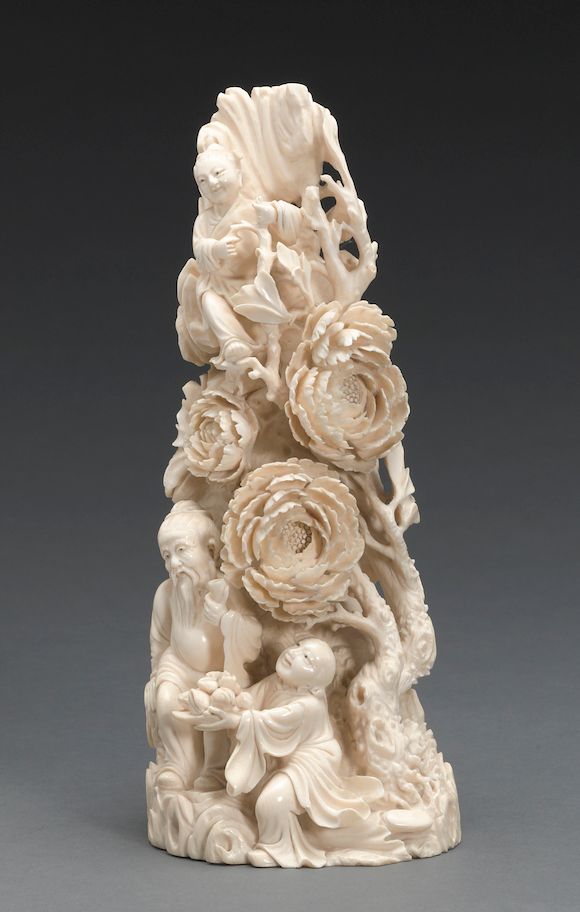 Bonhams : A deeply undercut ivory figural group 20th century
