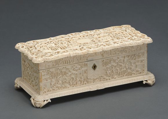 Bonhams : A pieced export ivory hinged box and cover 19th century