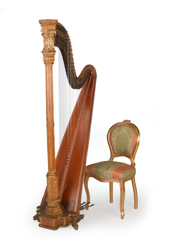 Bonhams : An Italian Gothic style parcel gilt and birdseye maple harp ...