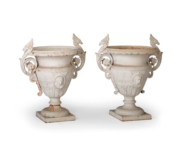 Bonhams : A pair of French Neoclassical style painted cast iron garden ...