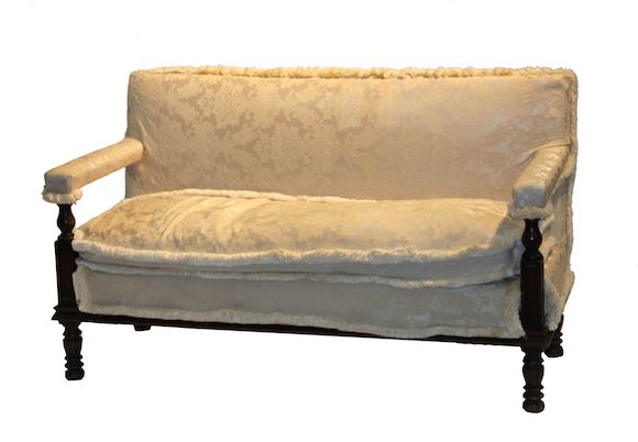 Bonhams : A Spanish style white floral print upholstered sofa with open ...