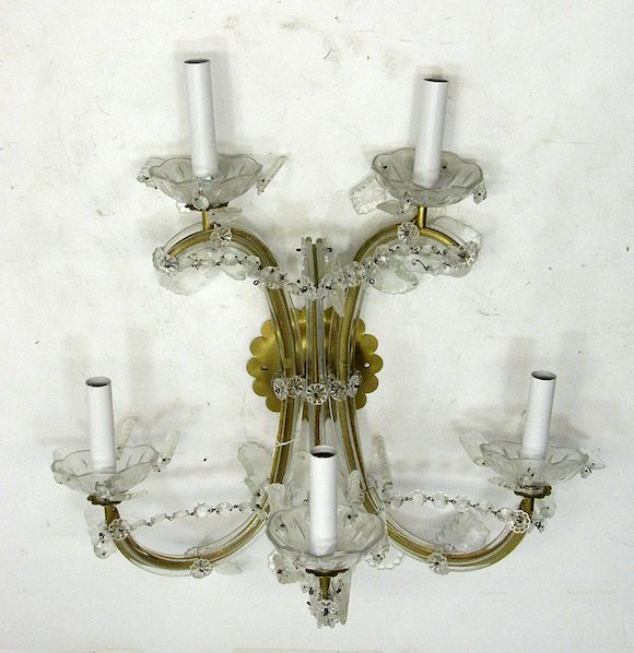 Bonhams : A set of three Italian Rococo style cut glass five light wall ...