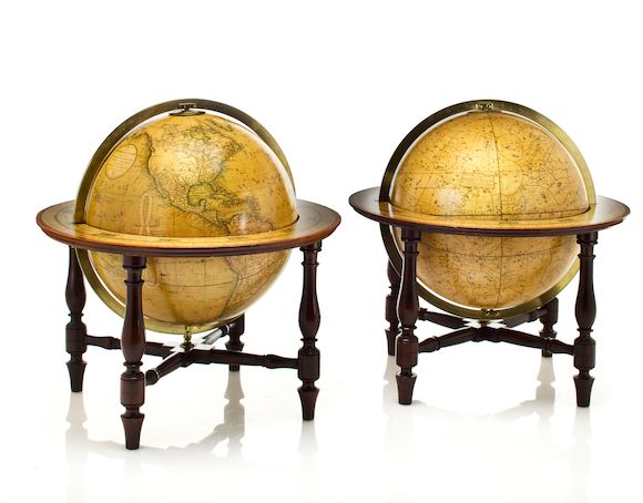 Bonhams : A pair of 12-inch table globes 1800 19 in. (48 cm.) overall ...