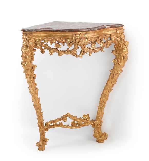 Bonhams : A fine Italian Rococo 'Grotto' giltwood corner console table ...