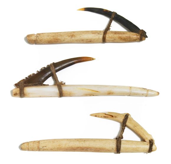 Bonhams : Three Composite Fish Hooks, Morobe Province, Papua New Guinea