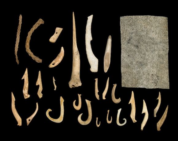 Bonhams : Collection of Fishing Hooks and Implements and Kapa Sample ...